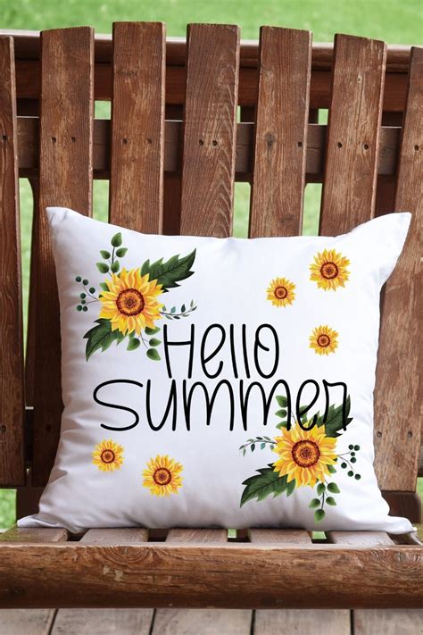Hello Summer Pillow Cover Sunflower Watercolor Pillow Cover Flowers
