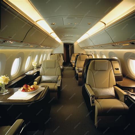 The Cabin Of A Business Class Section In A Commercial Airplane With