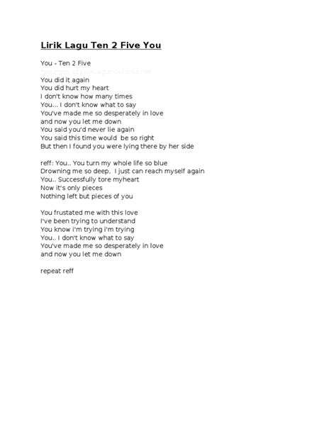 Lirik Lagu Ten 2 Five You Pdf