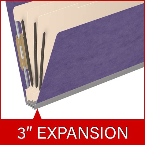 Purple Legal Size Top Tab Three Divider Classification Folder With Gray Tyvek Expansion With