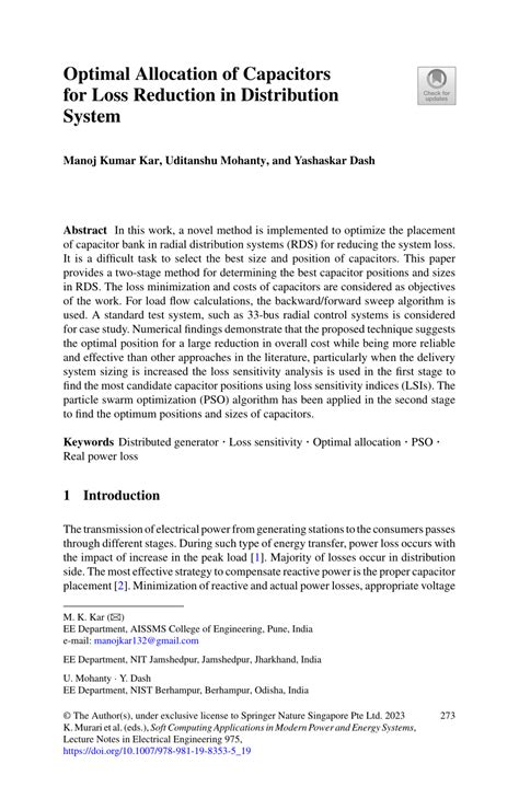 Pdf Optimal Allocation Of Capacitors For Loss Reduction In