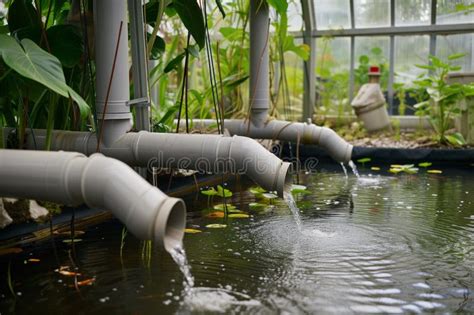 Piping System From Greenhouses Draining Into A Natural Pond Stock