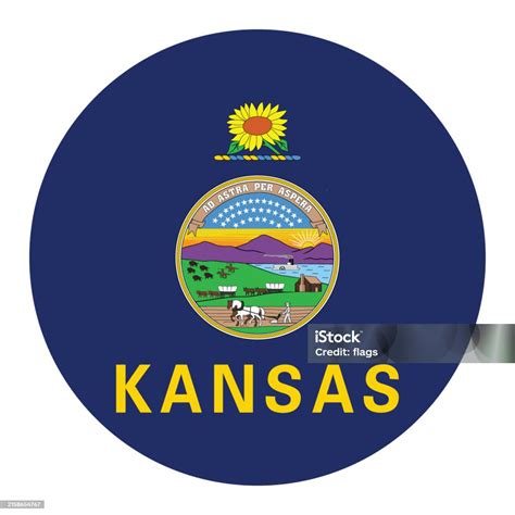 캔자스 국기 캔자스 서클 플래그입니다 캔자스 주의 국기입니다 상태 플래그입니다 표준 색상 원 아이콘 플래그입니다 컴퓨터 일러스트레이션 디지털 일러스트레이션 벡터 일러스트 레