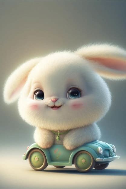 Premium AI Image White Rabbit Sitting On Top Of A Blue Car Generative Ai