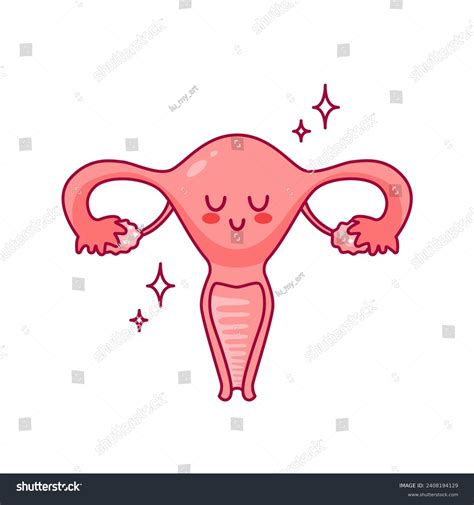 Uterus Cute Cartoon Character Kawaii Style Vetor Stock Livre De
