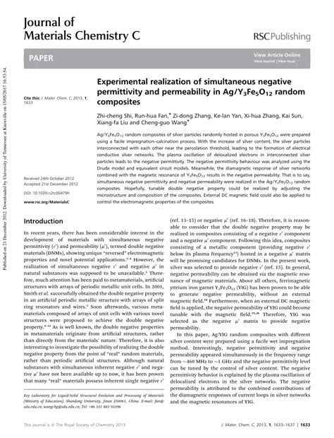 Pdf Experimental Realization Of Simultaneous Negative Permittivity And Permeability In Ag