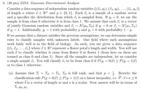 solved 3 40 pts gda gaussian discriminant analysis