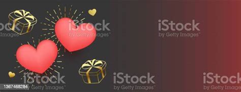 3d 하트와 황금 선물 상자사랑스러운 발렌타인 데이 인사 배너 2월에 대한 스톡 벡터 아트 및 기타 이미지 2월 공휴일 광대한 Istock