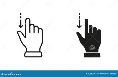 Drag Down Hand Finger Swipe Line And Silhouette Black Icon Set Pinch