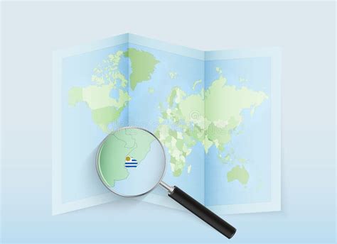 一张折叠的世界地图，上面放大镜指向乌拉圭 卢佩的意大利地图和国旗 向量例证 插画 包括有 环境 现代 292516295