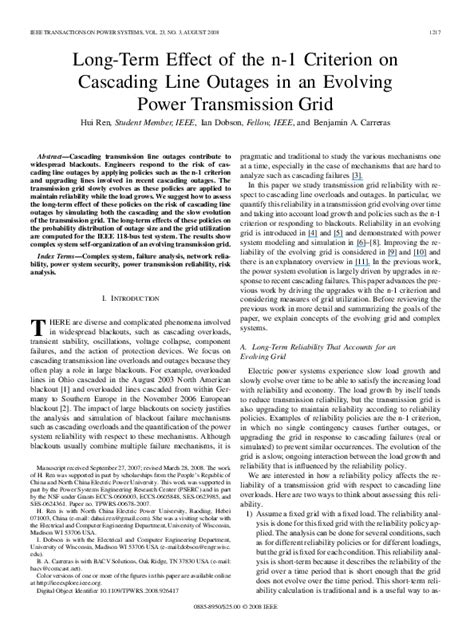 Pdf Long Term Effect Of The N 1 Criterion On Cascading Line Outages In An Evolving Power