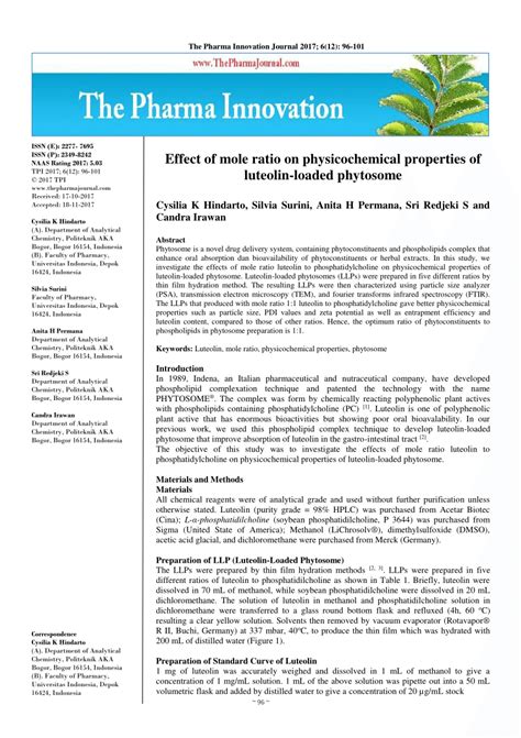 Pdf Effect Of Mole Ratio On Physicochemical Properties Of Luteolin