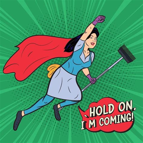 Premium Vector Janitor Women Super Hero Pop Art Comic Stock Vector