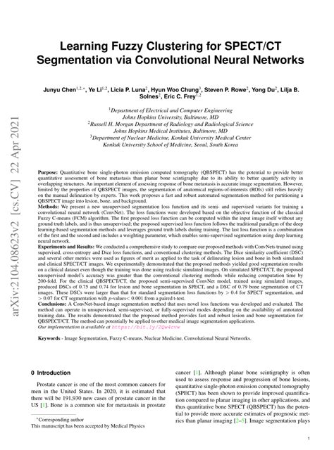 Pdf Learning Fuzzy Clustering For Spectct Segmentation Via Convolutional Neural Networks