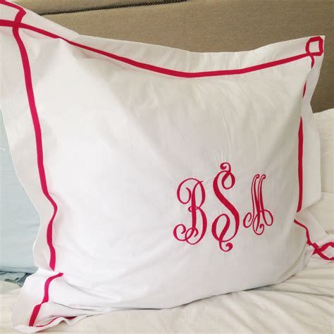 Monogram King Pillow Sham With Ribbon Trestle Trim Monogram Etsy