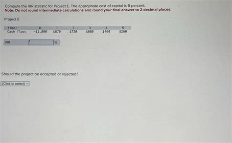 solved compute the irr statistic for project e the