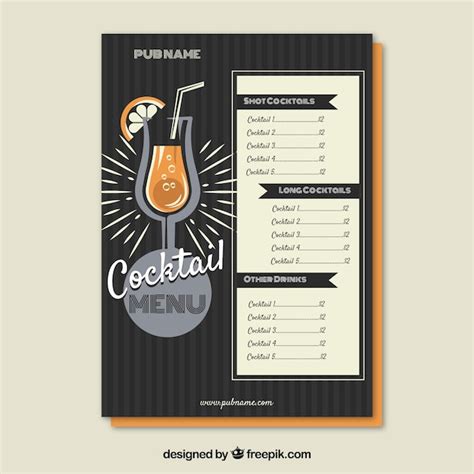 Free Vector Cocktails Menu Template In Flat Style