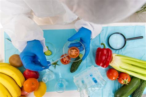 Laboratory Testing Of Different Food Products Selective Focus Stock
