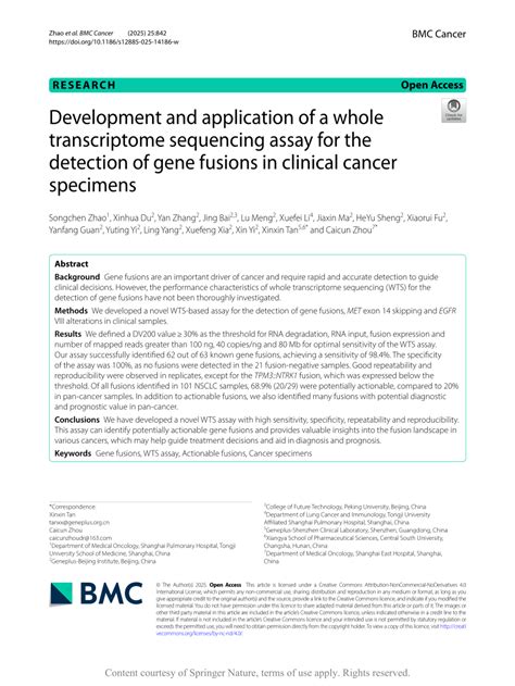 Pdf Development And Application Of A Whole Transcriptome Sequencing Assay For The Detection Of