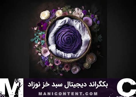 دانلود بک گراند دیجیتال آتلیه نوزاد سبد خز پارچه ای ارغوانی غنچه گل