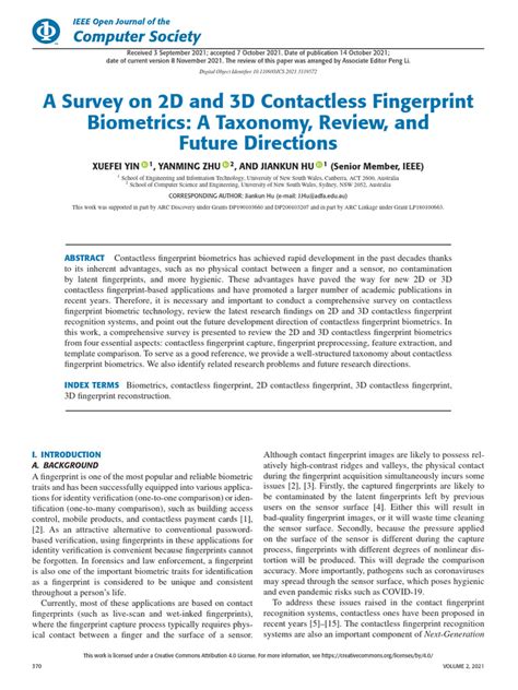 A Survey On 2d And 3d Contactless Fingerprint Biometrics A Taxonomy Review And Future Directions