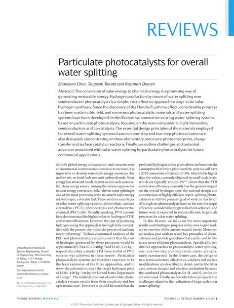 Pdf Particulate Photocatalysts For Overall Water Splitting