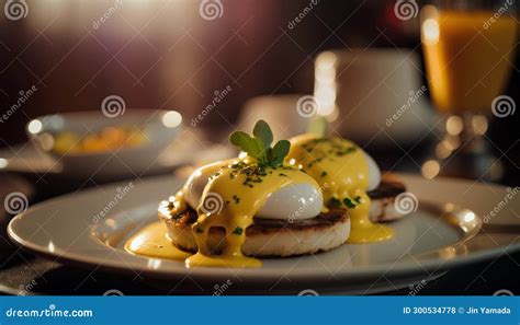 Eggs Benedict With Mustard And Hollandaise Sauce Stock Illustration