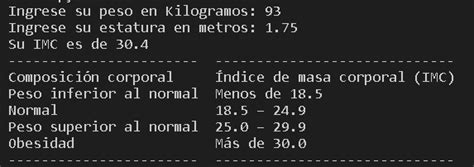calcular Índice de masa corporal imc en python fragmentos de código