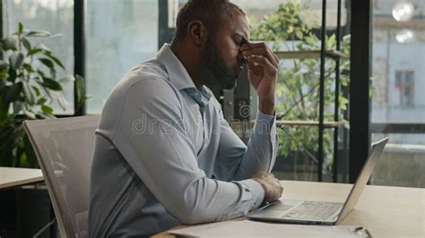 Exhausted Sick Mature Senior Businessman Tired African American Ethnic