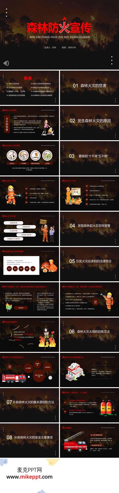 消防安全森林防火宣传教育ppt模板 麦克ppt网