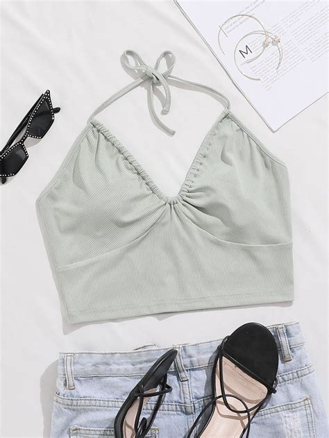 Rib Knit Crop Halter Top Womens Halter Tops Halter Crop Top Knit Crop