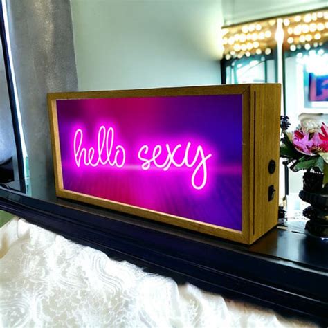 Hello Sexy LED Light Box Wood Room Sign Partyrama