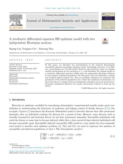 A Stochastic Differential Equation Sis Epidemic Model With Two