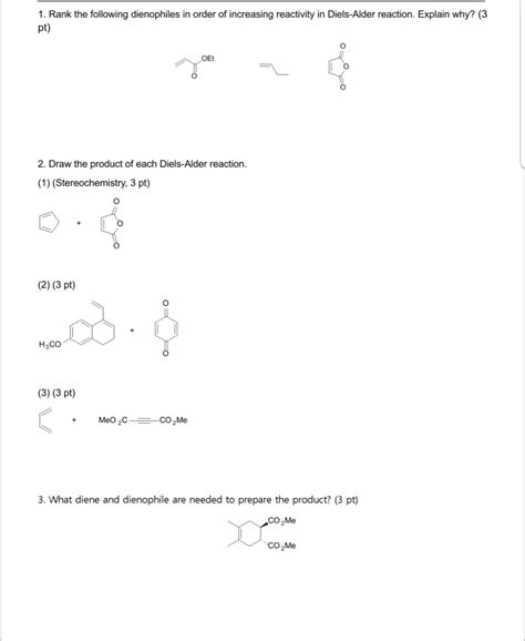 Solved 1 Rank The Following Dienophiles In Order Of