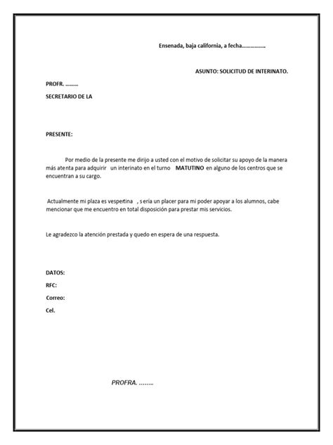 Solicitud De Interinato Pdf