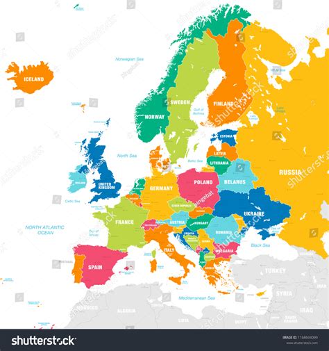 Vector Map European Continent Countries Capitals Stock Vector Royalty
