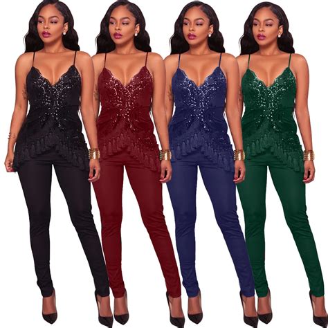 2018 New Fashion Women Sexy Sequined Night Club Jumpsuits Ladies