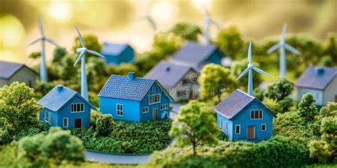 Miniature Model Village Featuring Blue Houses Greenery And Modern