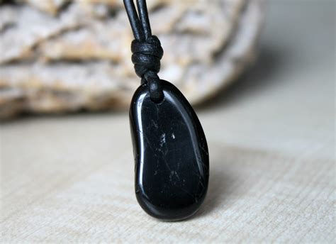 Black Tourmaline Necklace Men Black Tourmaline Pendant Healing Etsy