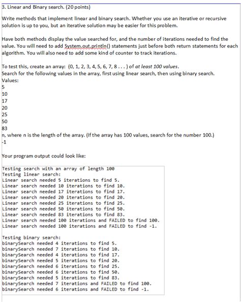Solved 3 Linear And Binary Search 20 Points Write Chegg