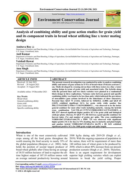 Pdf Analysis Of Combining Ability And Gene Action Studies For Grain