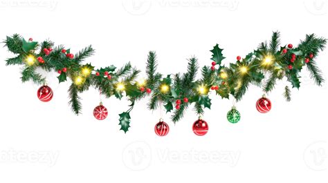 Christmas Garland Mistletoe Tinsel With Festive Light And Decorations
