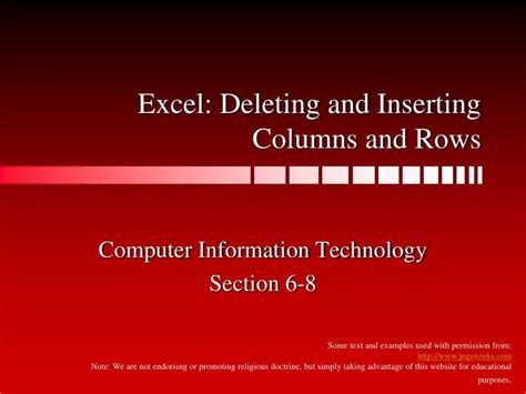 Ppt Excel Deleting And Inserting Columns And Rows Powerpoint