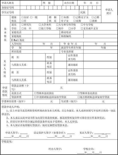 国家助学贷款申请表 Word文档在线阅读与下载 无忧文档
