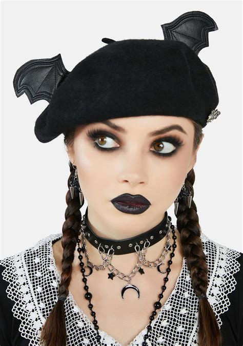 The Grave Girls Bat Wing Pin Beret Black Beret Bat Wings Black Doll