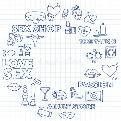 Vector Fijado Con Los Iconos De La Tienda Del Sexo Fondo Ertico De Los