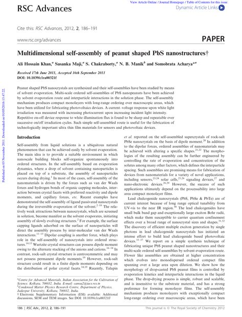 Pdf Multidimensional Self Assembly Of Peanut Shaped Pbs Nanostructures