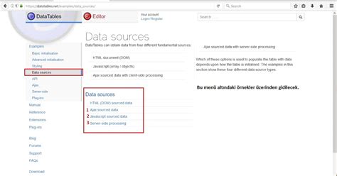 Html Table Eklentisidatatables 3 Data Source 1 Programlama