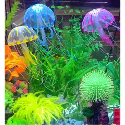 Swim Glowing Effect Artificial Jellyfish Aquarium Decoration Fish Tank Underwater Live Plant