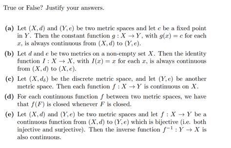 Solved A Let X D And Y E Be Two Metric Spaces And Let Chegg